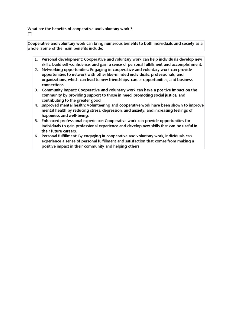 What Are The Benefits of Cooperative and Voluntary Work | PDF