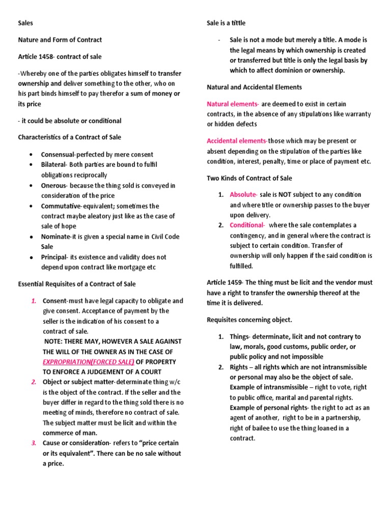 Understanding the Essential Elements and Types of Contracts of Sale in ...