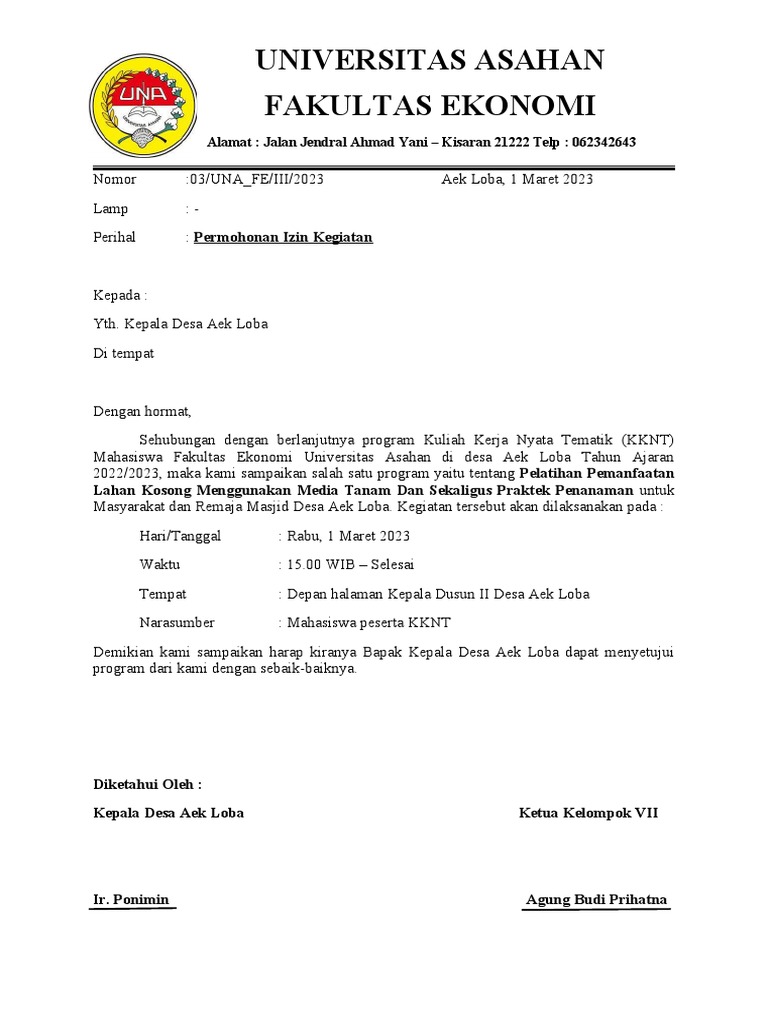 Surat Izin Permohonan Program | PDF