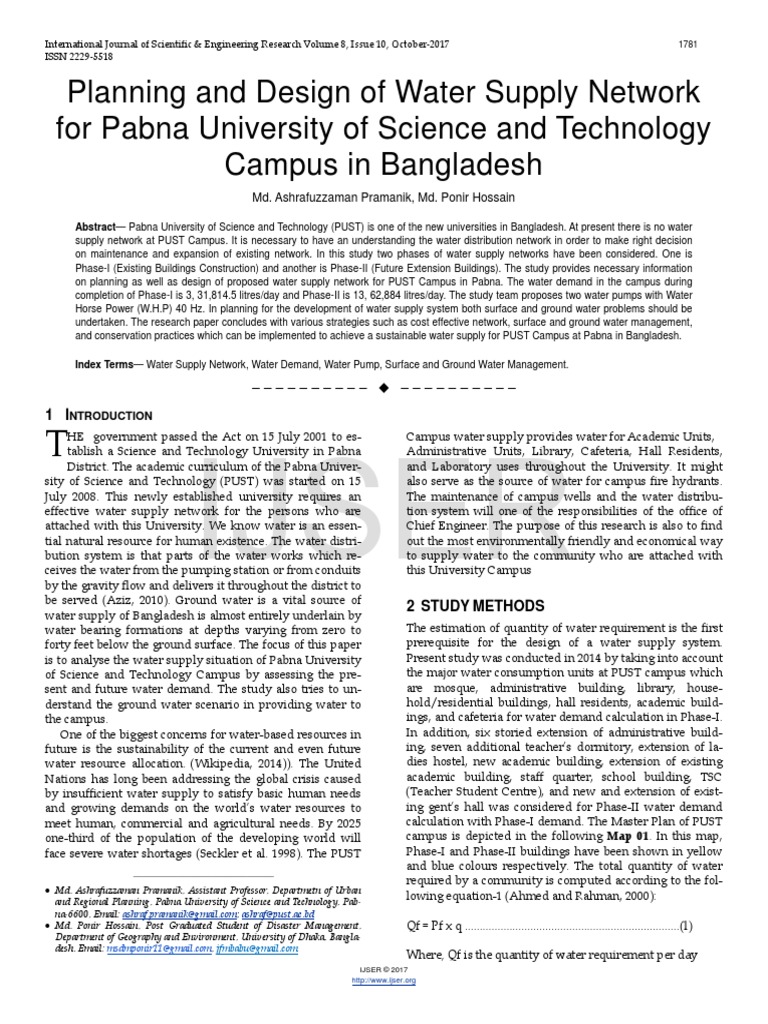 Water Supply System of UNIVERSITY IN BANGLADESH | PDF | Water | Groundwater