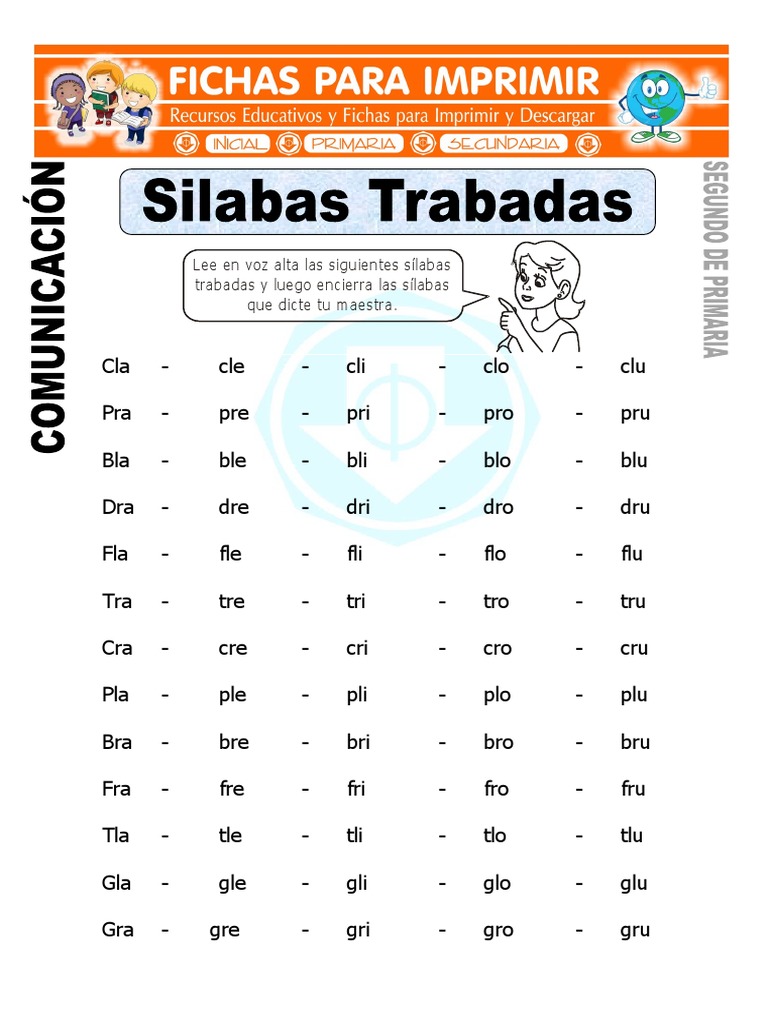 Fichas de Sílabas Trabadas para 2° grado | PDF