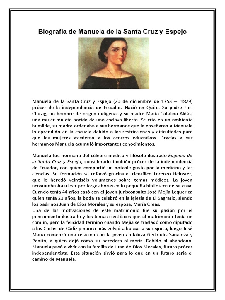 Biografía de Manuela de La Santa Cruz y Espejo | PDF