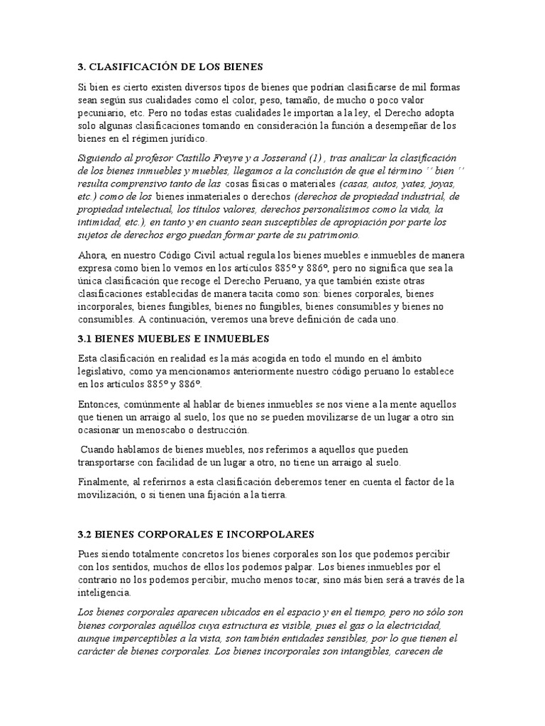 Clasificación de Los Bienes Según El Codigo Civil | PDF | Propiedad