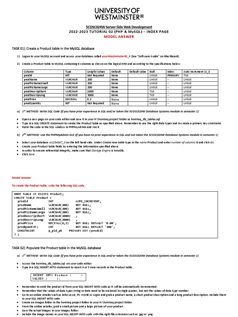 PHP & MySQL Tutorial: Product Table | PDF | Hyperlink | Sql