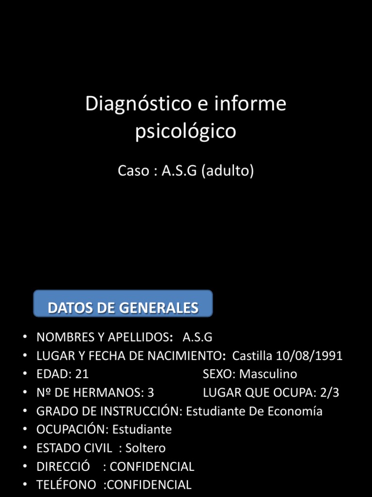 Diagnostico e Informe Psicologico Adulto | PDF | Depresión (estado de ánimo) | Sicología