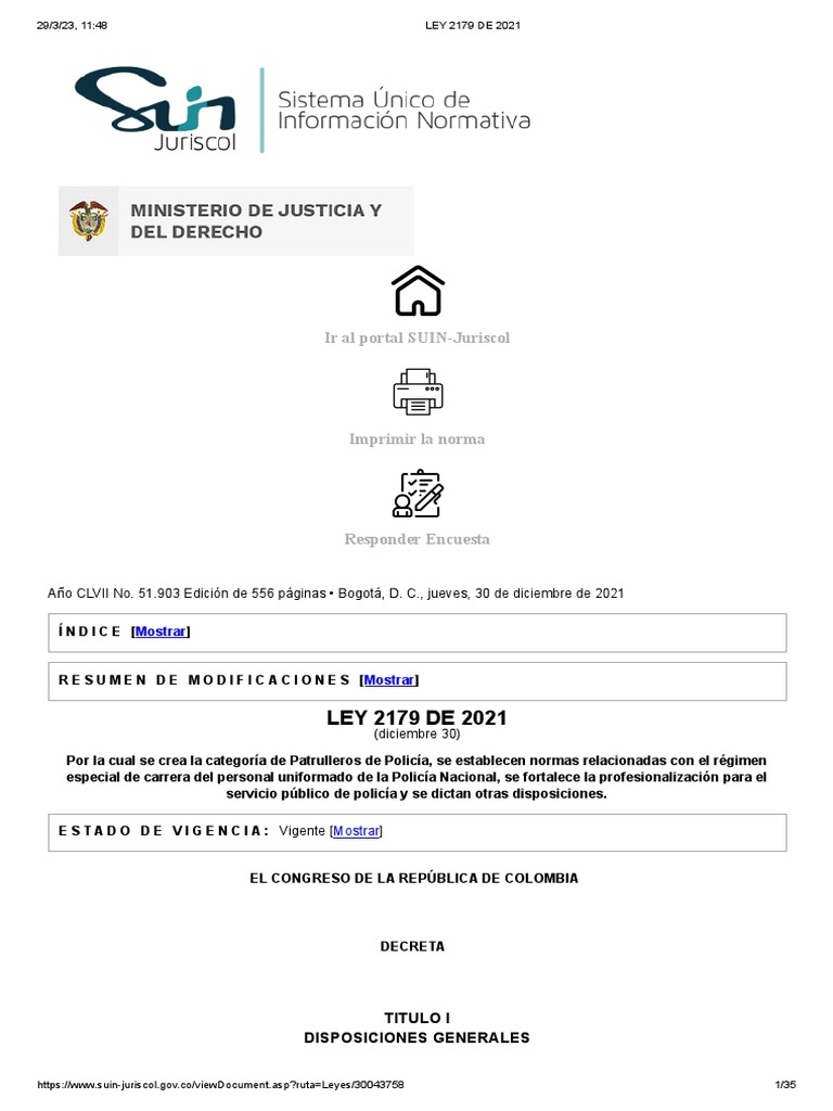Ley 2179 De 2021 Se Crea La Categoría De Patrulleros De Policía Se