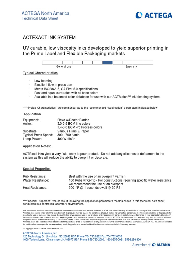 TDS - ACTExact® UV Flexo Ink System - en | PDF