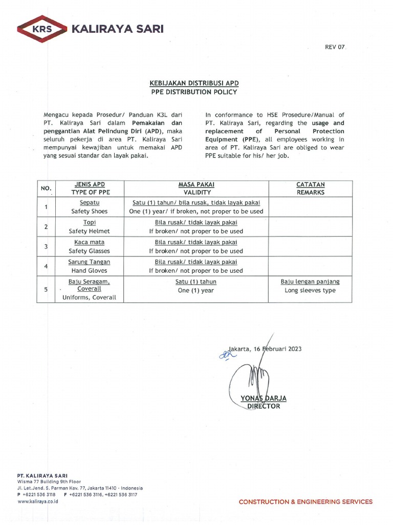 Kebijakan APD 2023 | PDF