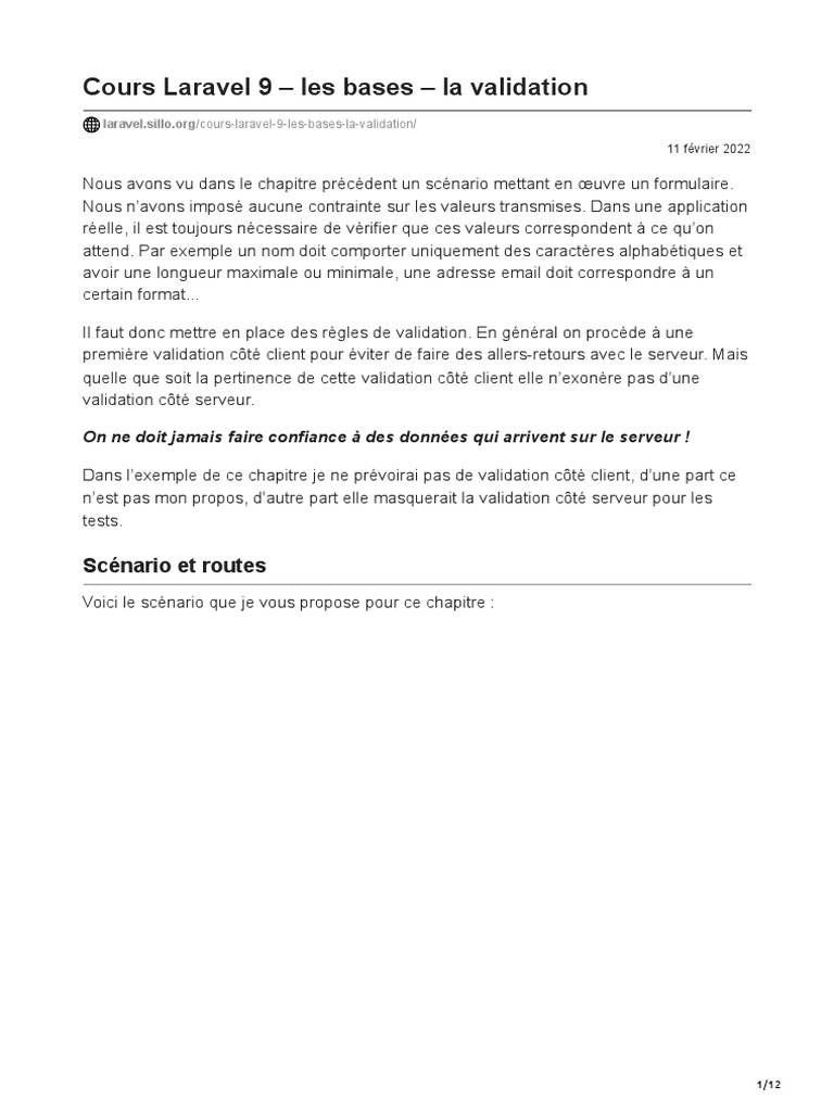 Cours Laravel 9 Les Bases La Validation | PDF | PHP | Serveur (Informatique)
