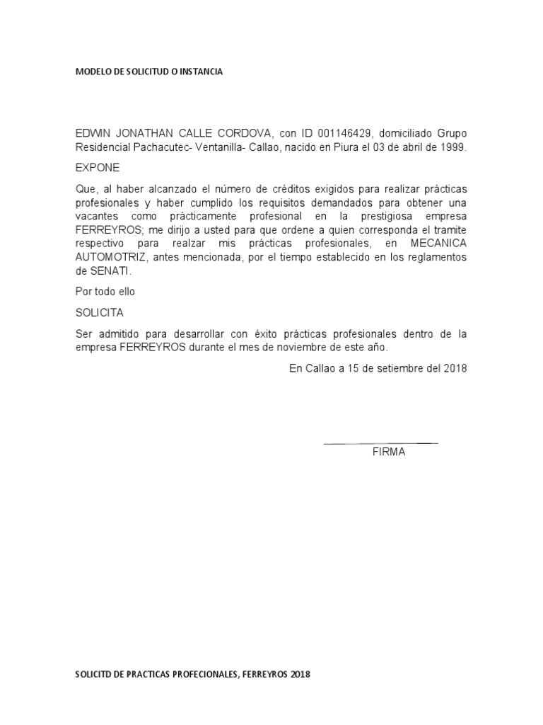 Modelo de Solicitud O Instancia | PDF