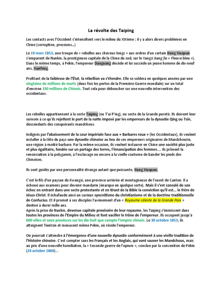 Révolte des Taiping : Histoire et Impact | PDF | Dynastie Qing | Chine