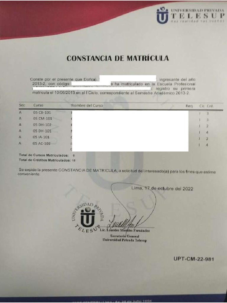 Ejemplo Constancia de Matrícula | PDF