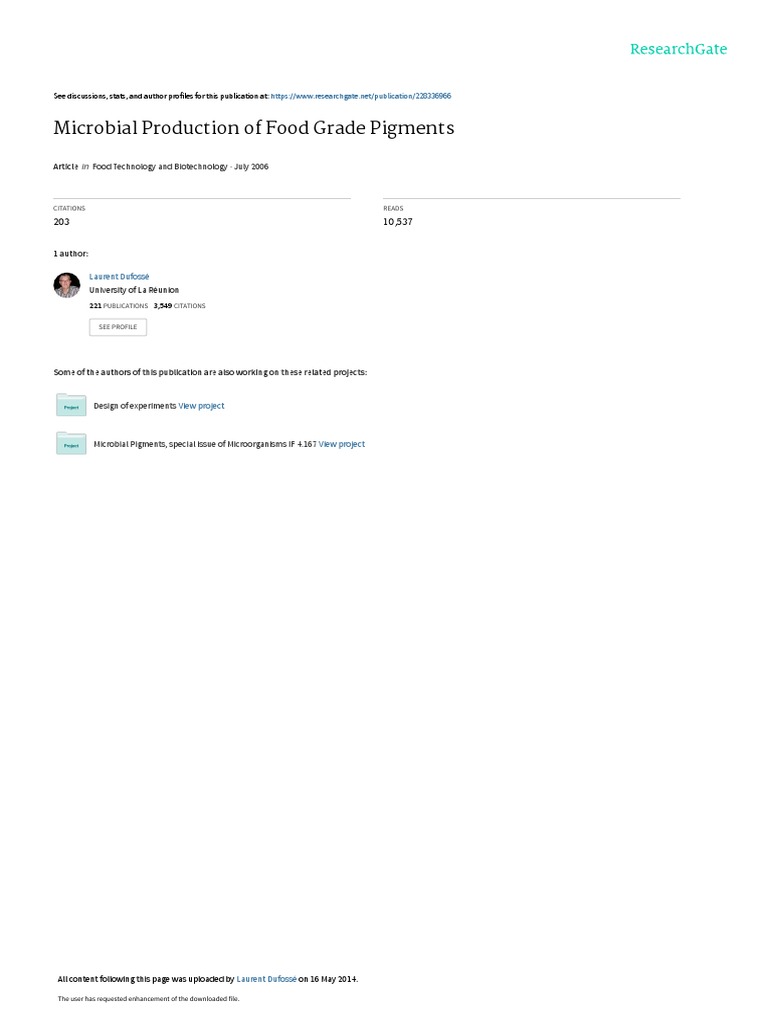 REVIEW Microbial - Production - of - Food - Grade - Pigments | Download Free PDF | Chemistry