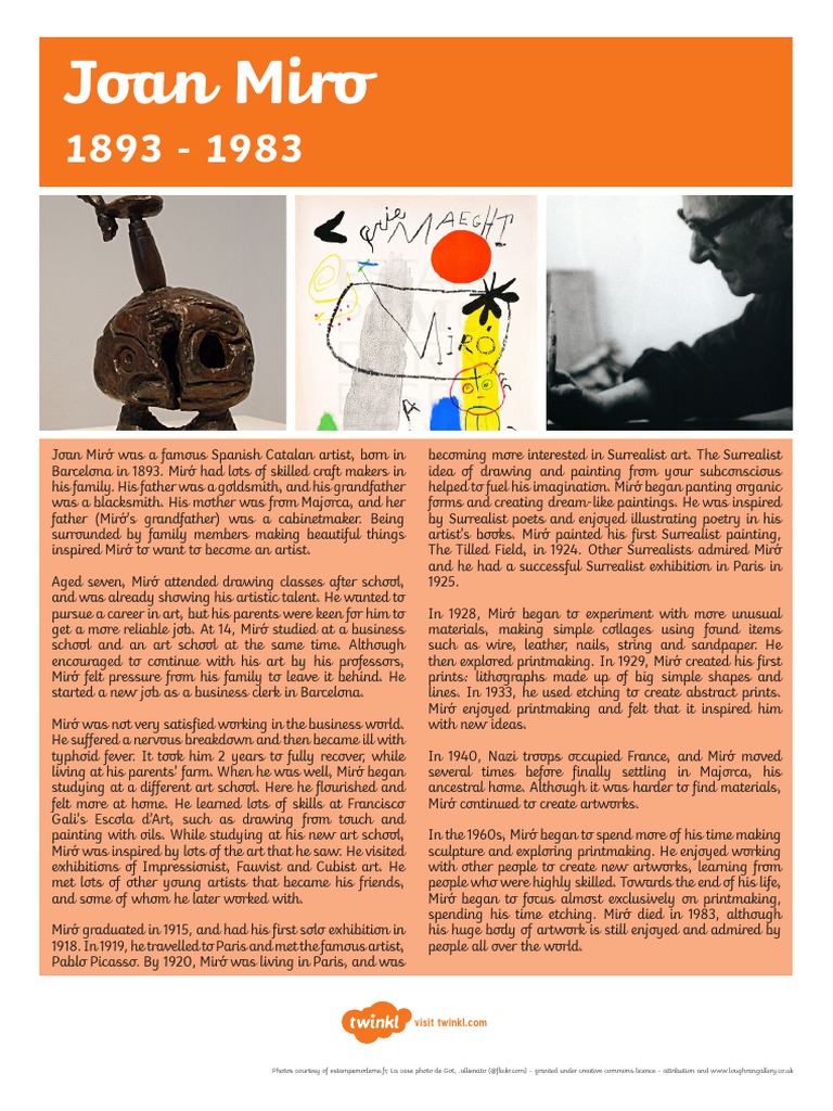 Joan Miro Artist Fact Sheet | PDF | The Arts | Aesthetics