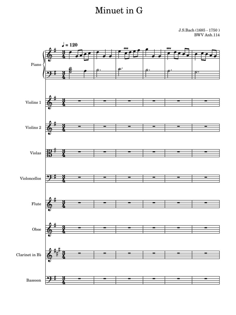 Minuet in G: J.S.Bach (1685 - 1750) BWV Anh.114 | PDF | Classical Music ...