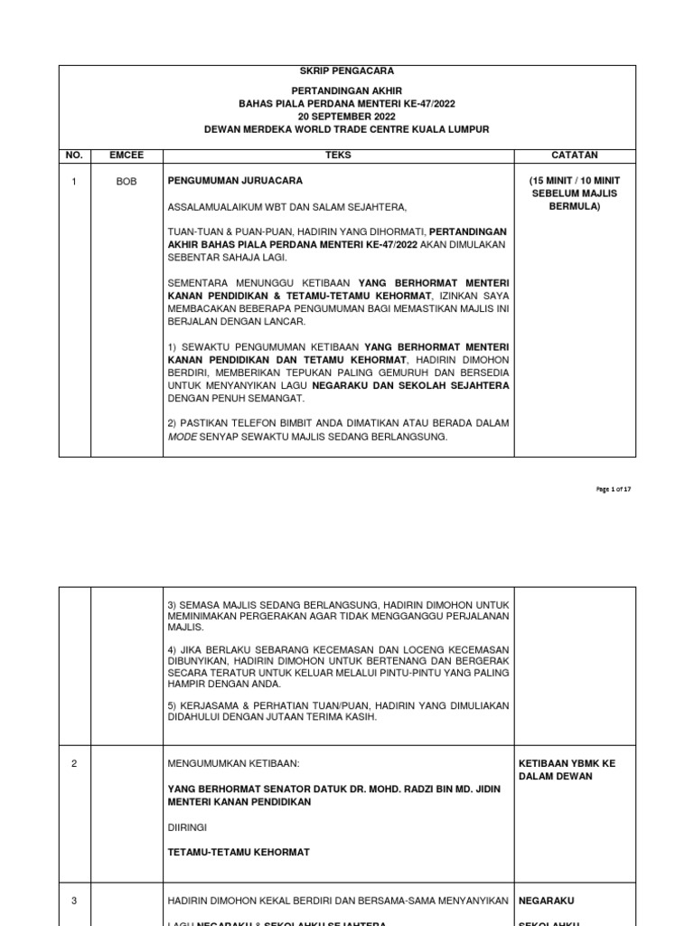 Contoh Skrip Pertandingan | PDF