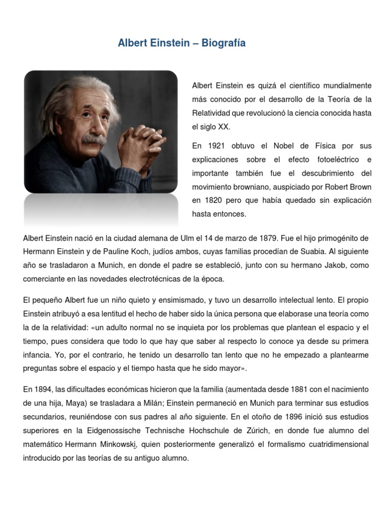 Biografia de Albert Eistein | PDF | Albert Einstein | Física teórica