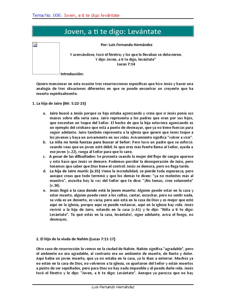 005 - Joven A Ti Te Digo Levántate | PDF | Jesús | Lázaro De Betania