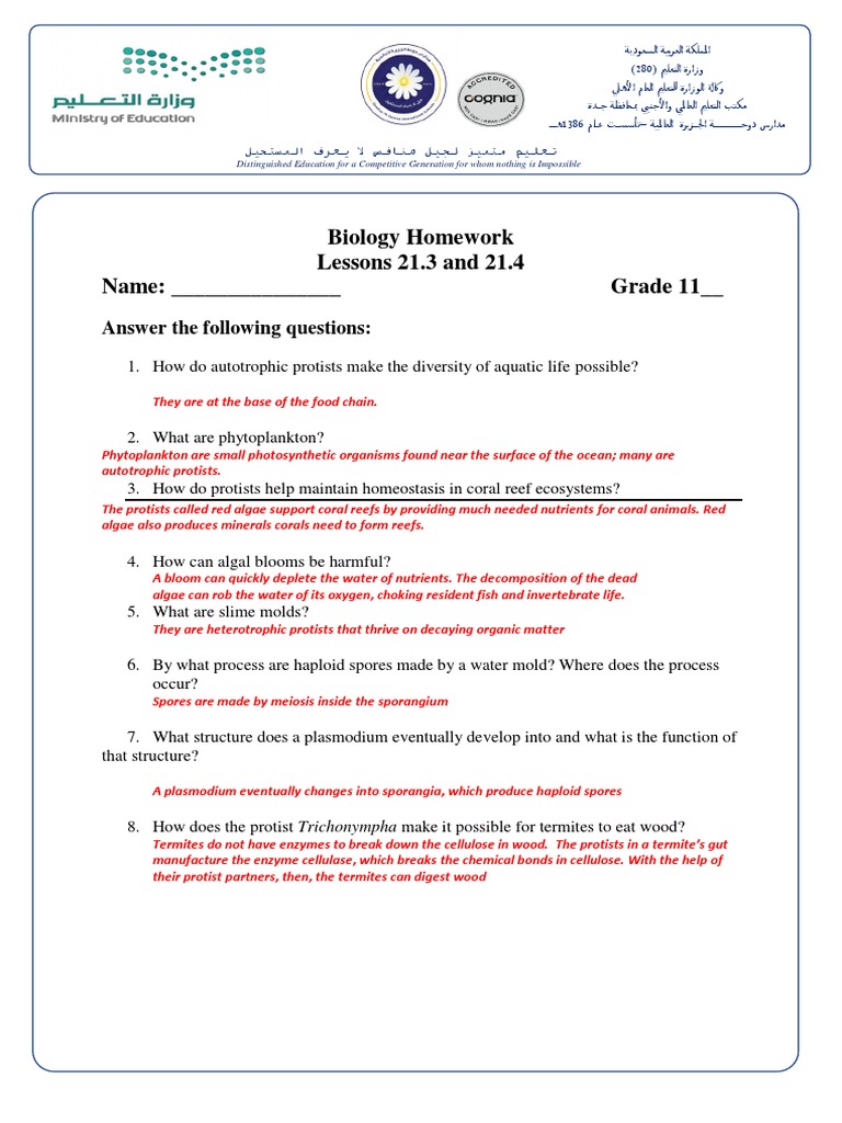 Biology Homework: Protists and Fungi | PDF | Fungus | Algae