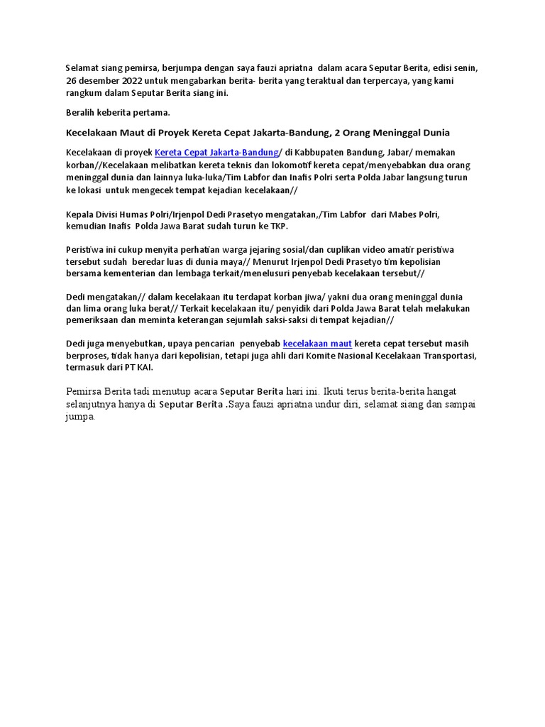 Contoh Naskah Berita | PDF
