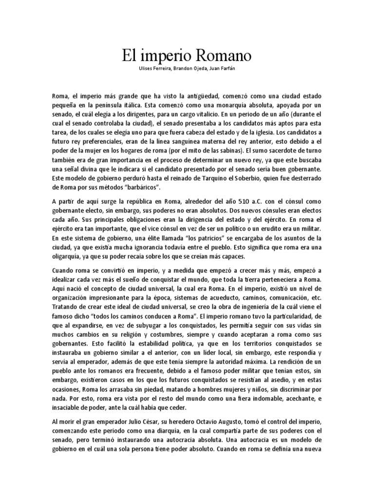 El Imperio Romano: Ulises Ferreira, Brandon Ojeda, Juan Farfán | PDF ...
