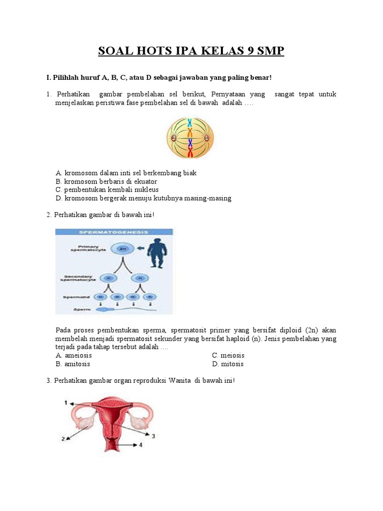 RENCANA SOAL IPA UJIAN SEMESTER GANJIL Kls 9 | PDF