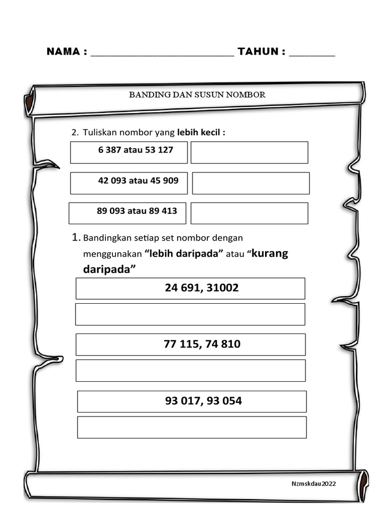 Banding Dan Susun Nombor Tahun 4 | PDF