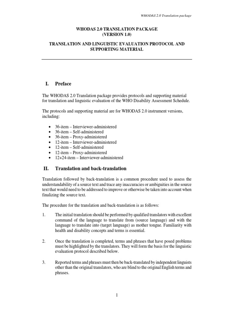 WHODAS 2.0 Translation Guidelines | PDF | Translations | Linguistics