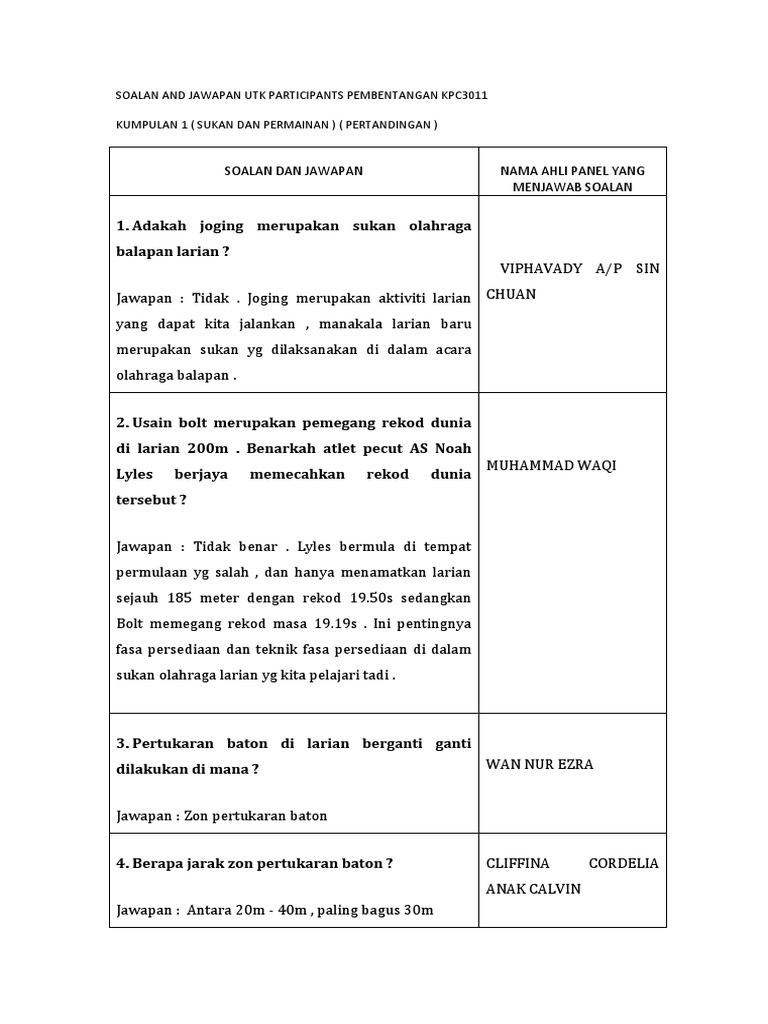 SOALAN AND JAWAPAN UTK PARTICIPANTS KPC3011 | PDF