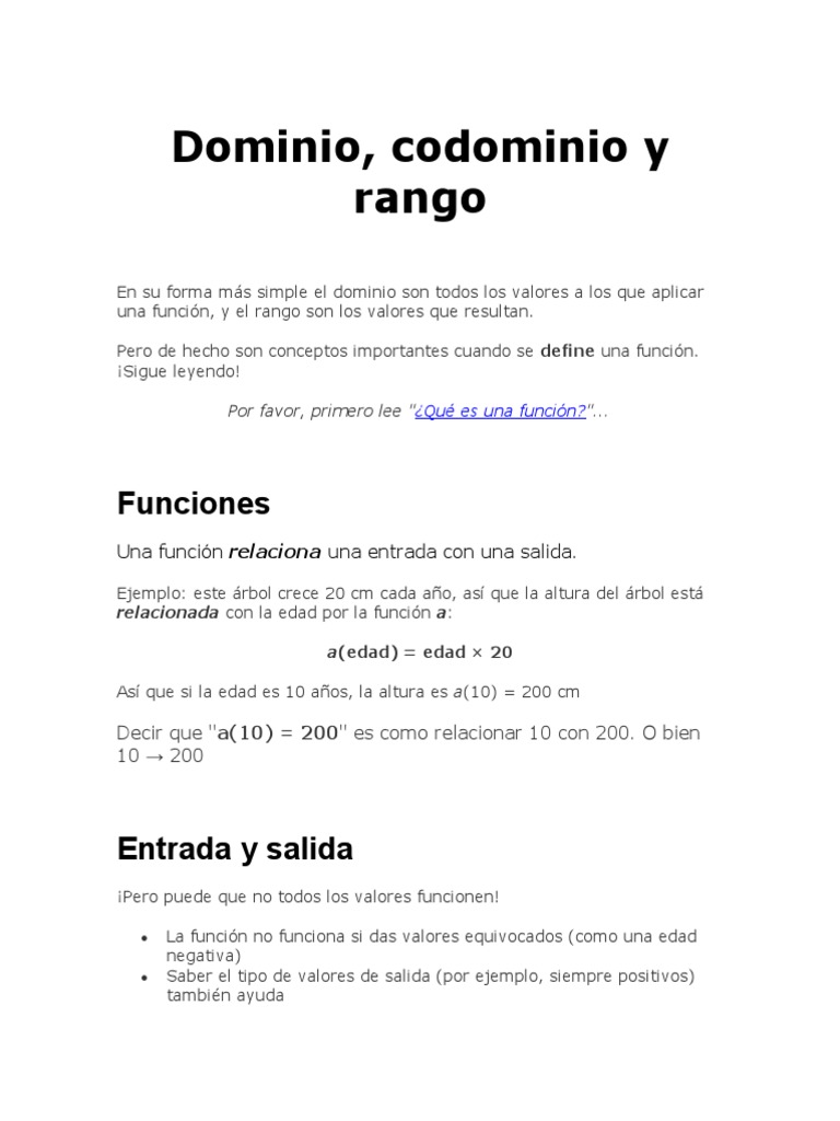 Dominio Rango Codominio | PDF | Función (Matemáticas) | Entero