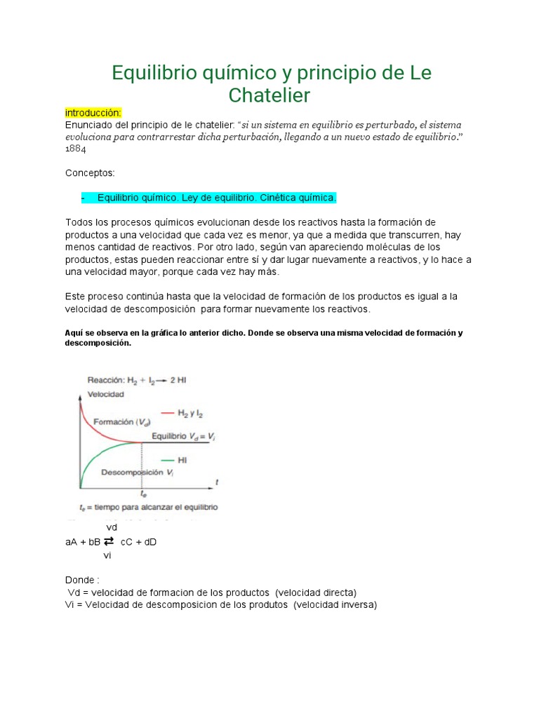 Equilibrio Químico y Principio de Le Chatelier | PDF | Equilibrio químico | Gases
