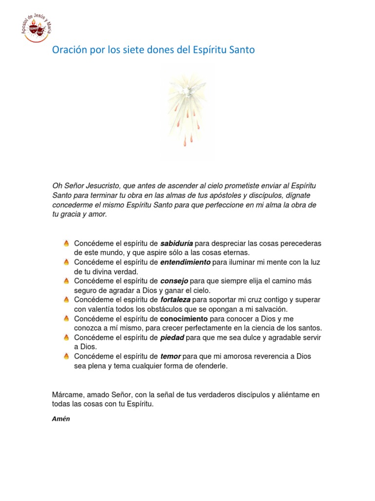 Oración Por Los Siete Dones Del Espíritu Santo | PDF