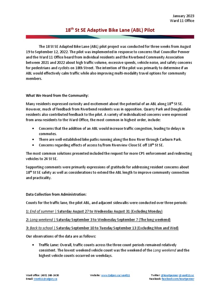 18th ST SE Adaptive Bike Lane (ABL) Pilot Result Summary Feb 2023 | Download Free PDF | Traffic ...