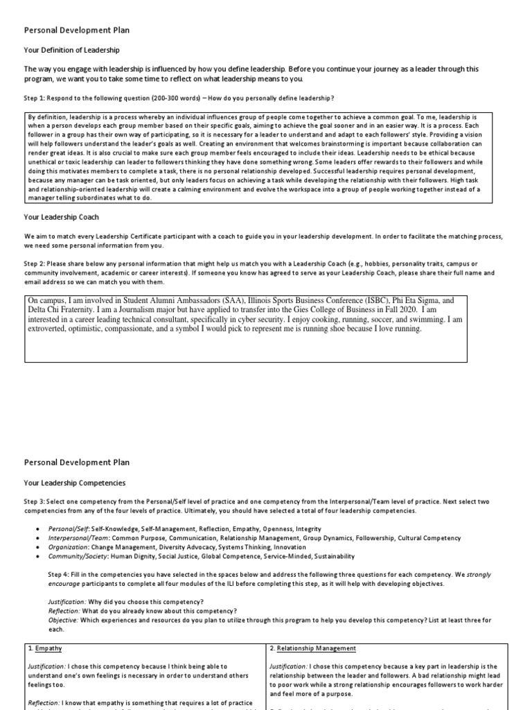 Personal Development Plan | PDF | Leadership | Social Psychology