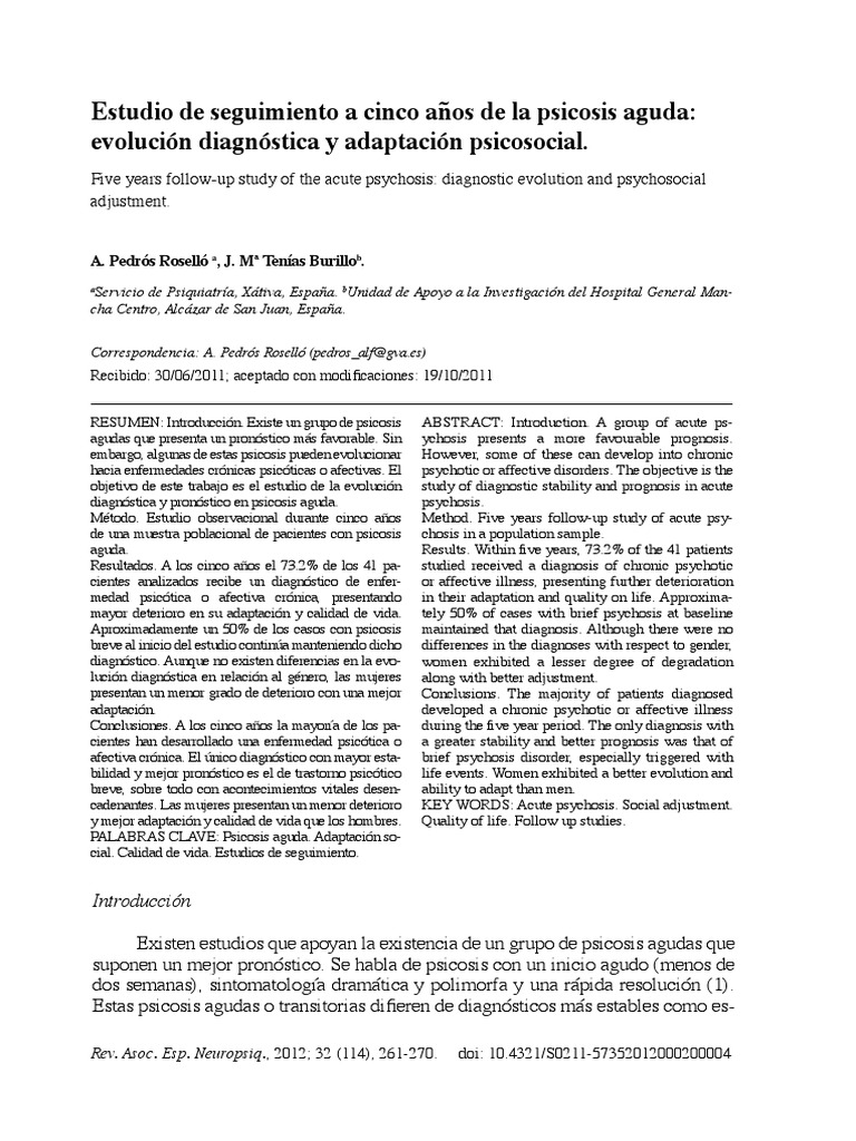 Evolución de la psicosis aguda a 5 años | PDF | Psicosis | Enfermedades ...