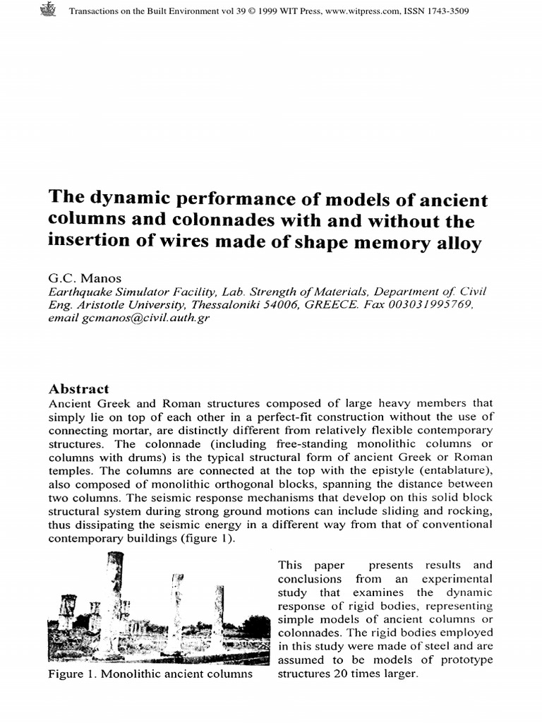 The Dynamic Performance of Models of Ancient Columns and Colonnades ...