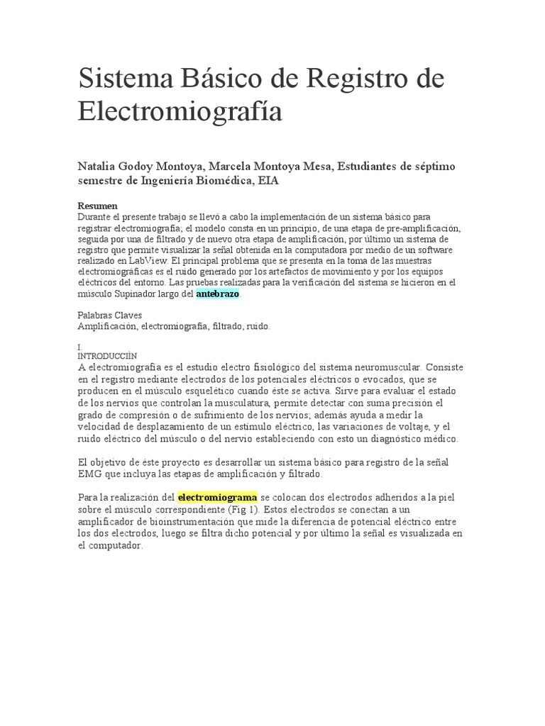 Sistema Básico de Registro de Electromiografía | PDF | Electromiografia | Ingenieria Eléctrica