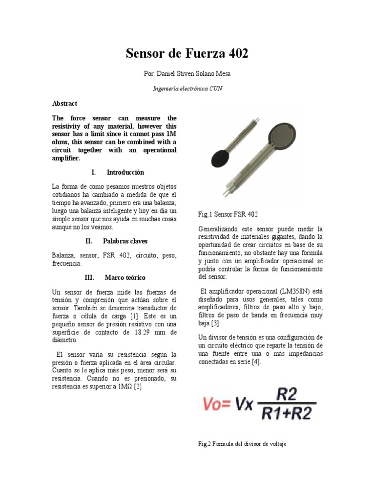 Sensor de Fuerza FSR 402: Funcionamiento y Aplicaciones | PDF | Sensor ...
