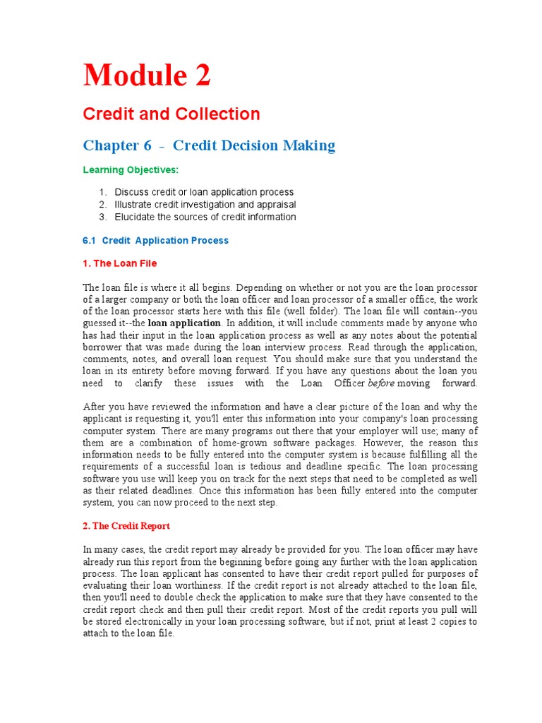 Credit and Collection: Chapter 6 - Credit Decision Making | PDF | Loans ...