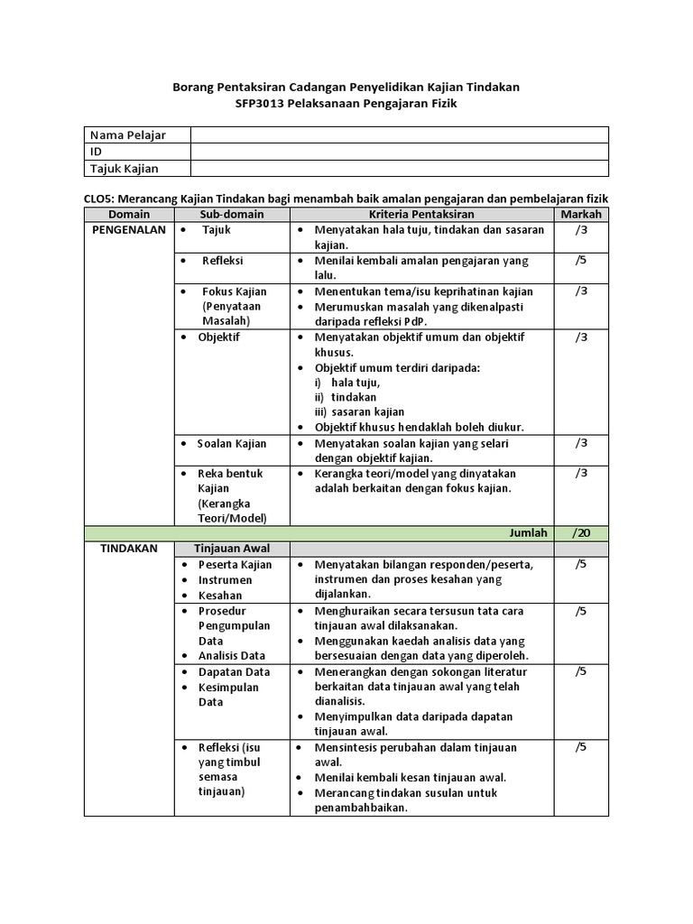 Borang Pentaksiran Cadangan Penyelidikan KT 3 | PDF