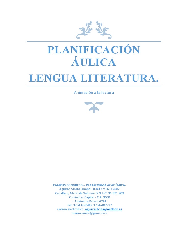 Planificación Áulica de Lengua y Literatura. | PDF | Literatura ...