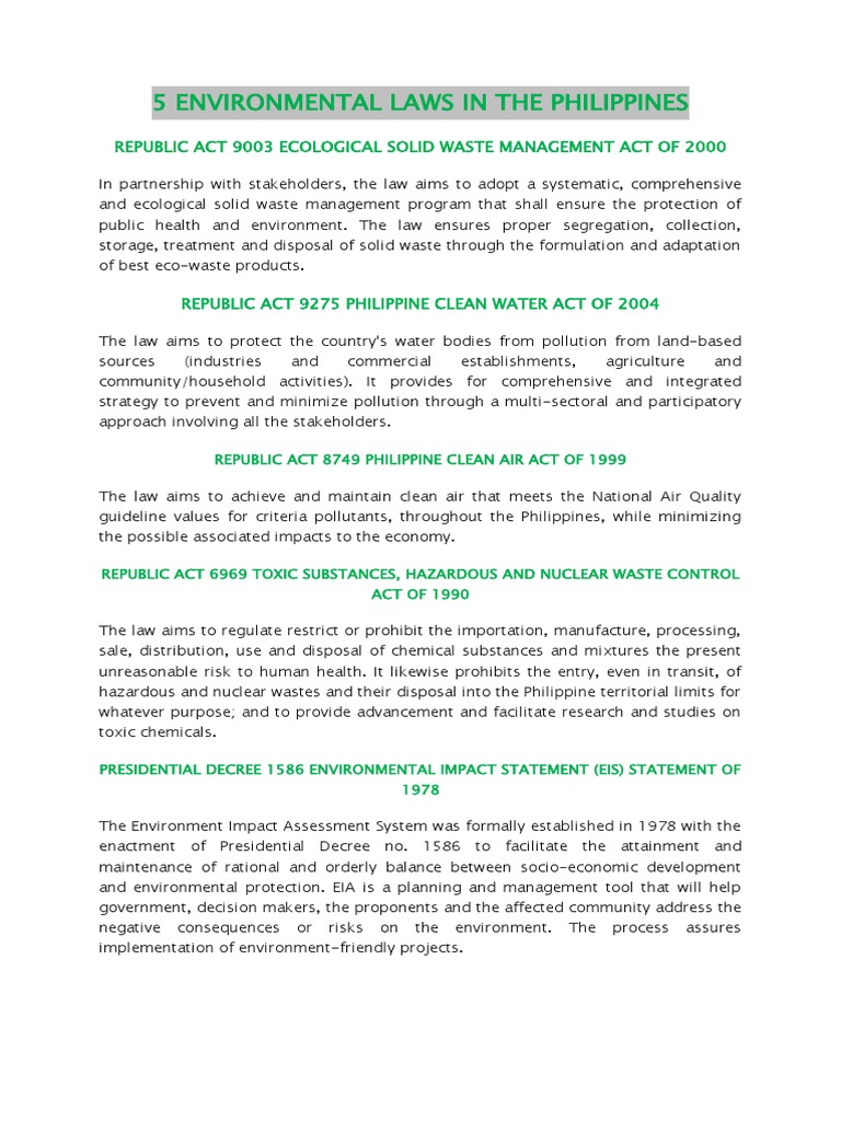 5 Environmental Laws in The Philippines - Manes | PDF