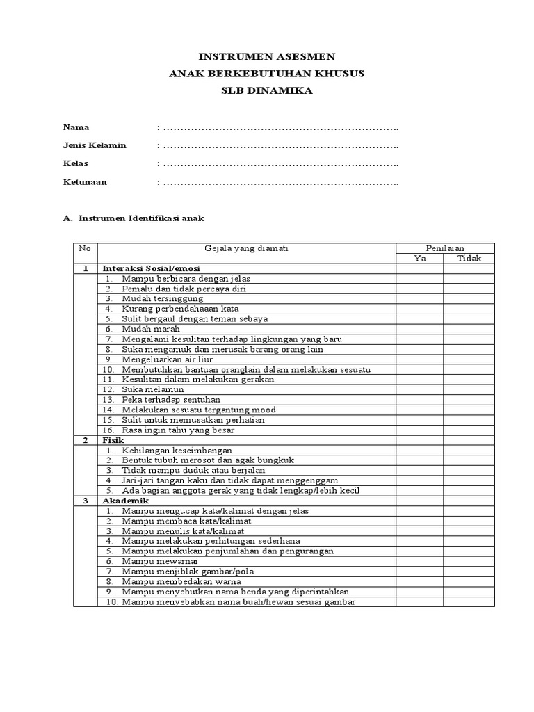 Instrumen Asesmen Tunadaksa | PDF