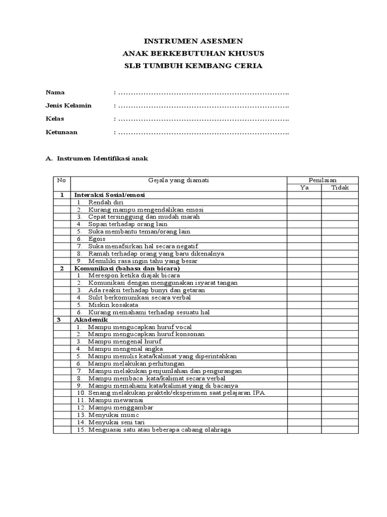Instrumen Asesmen Tunarungu | PDF