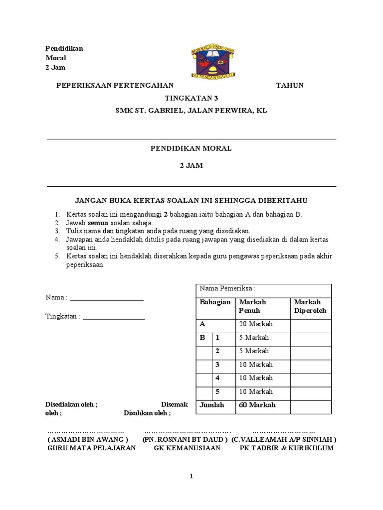 Kertas Exam PPT P.Moral F3.2022 | PDF | Karier & Perkembangan | Bisnis