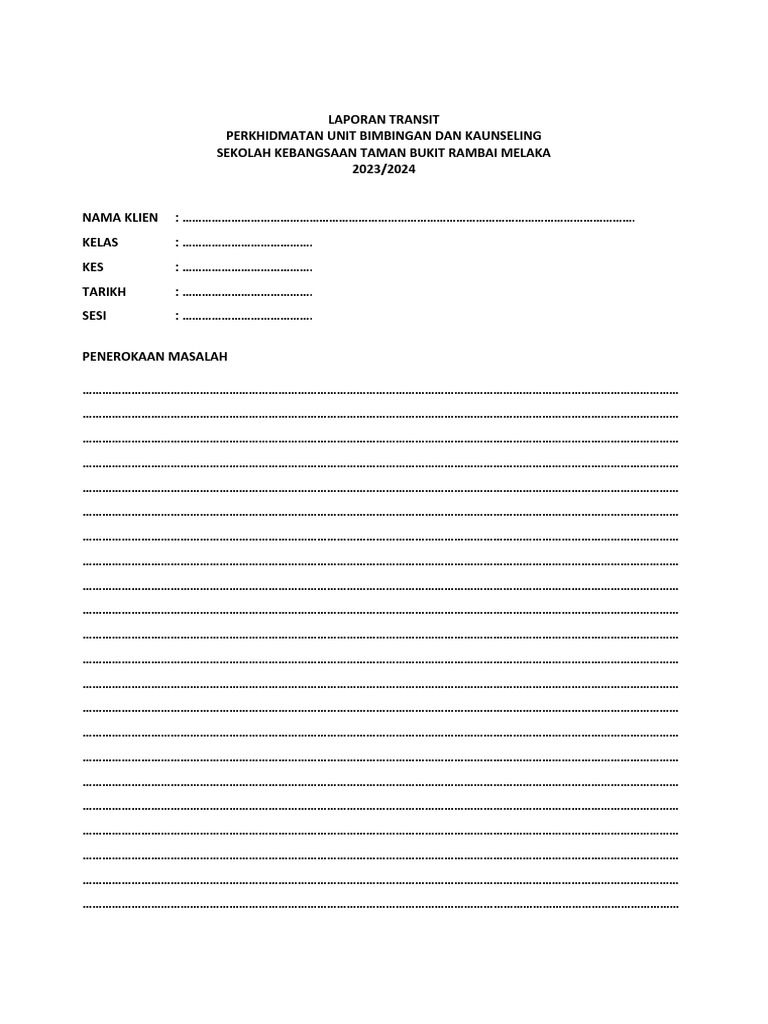 Contoh Laporan Transit Perkhidmatan Unit Bimbingan Dan Kaunseling ...