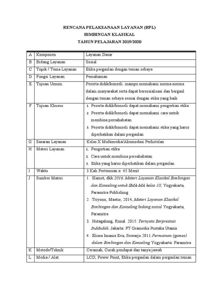 RPL ETIKA PERGAULAN DENGAN TEMAN SEBAYA (Genap) | PDF