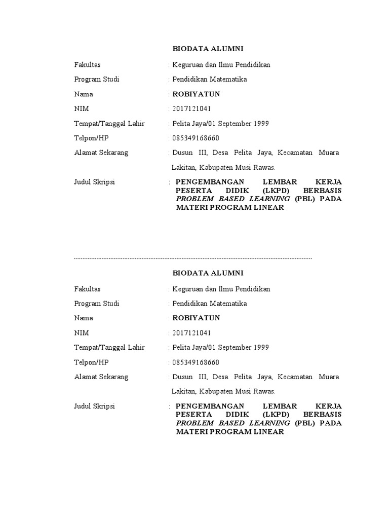 BIODATA ALUMNI | PDF