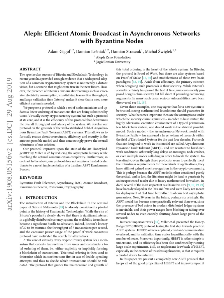 AlephBFT Whitepaper | PDF | Computer Network | Computer Engineering