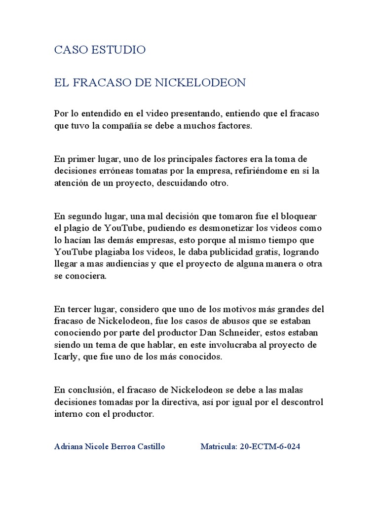 Caso Estudio Nickelodeon PDF | PDF | Negocios | Informática